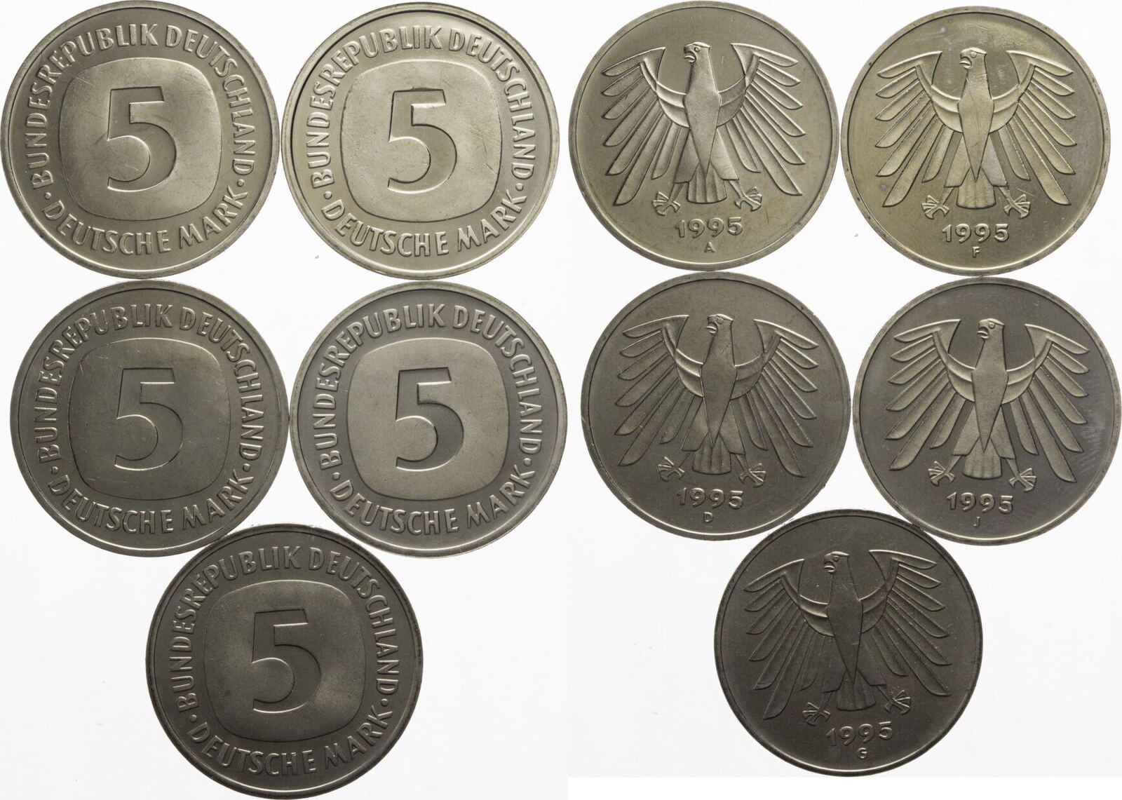 Bundesrepublik Deutschland 5 x 5 DM 1995 ADFGJ 5 DM Kursmünzen - kompletter Jahrgang PP | MA-Shops