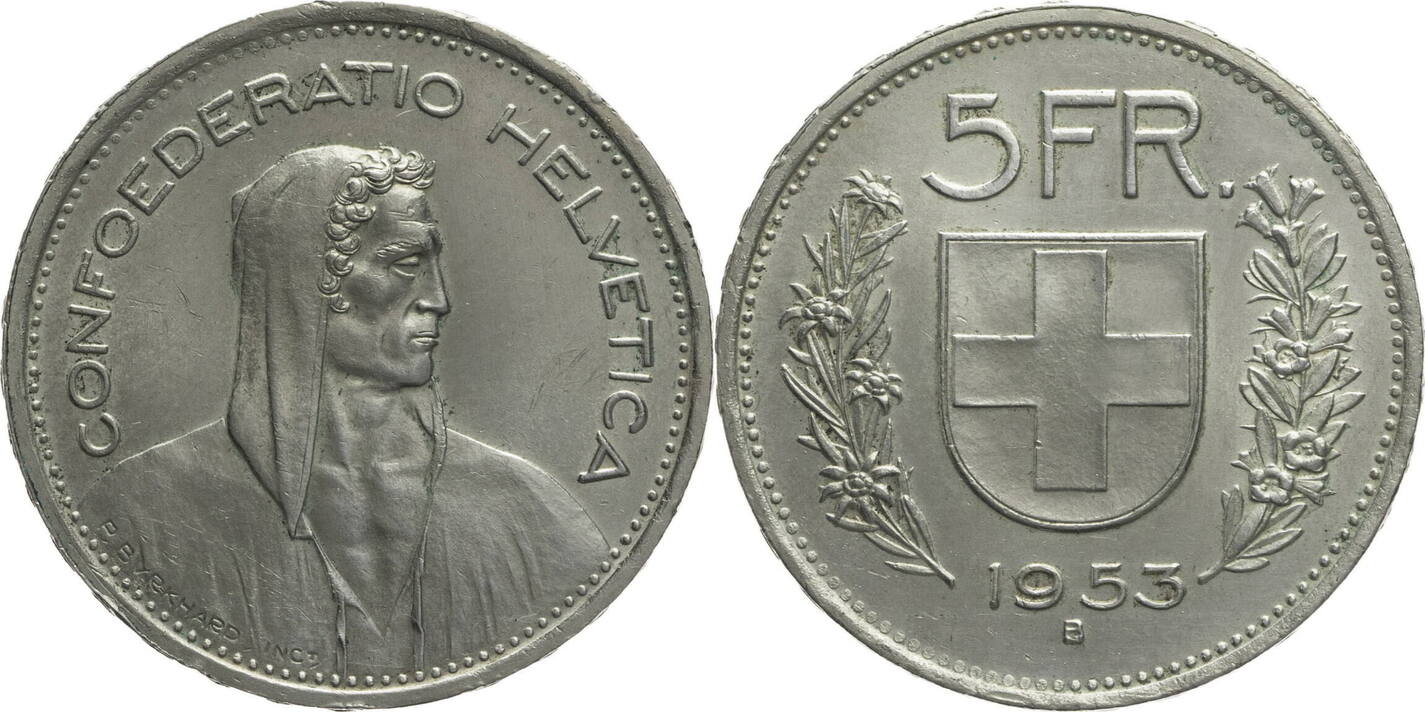 Schweiz 5 Franken 1953 B Alphirt - Kursmünze (1931-1969) ss-vz | MA-Shops