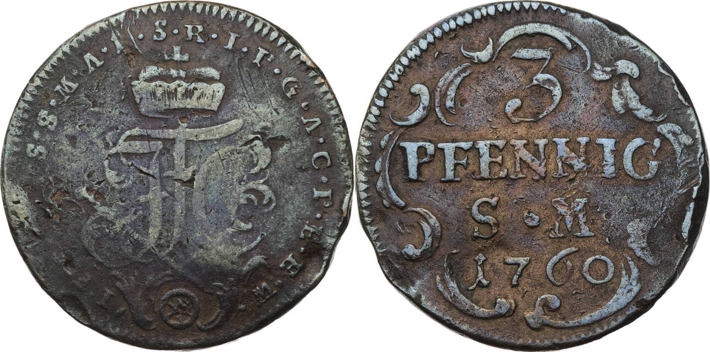 Erfurt 3 Pfennige 1760 Johann Friedrich Karl Graf von Ostein (1743-1763 ...