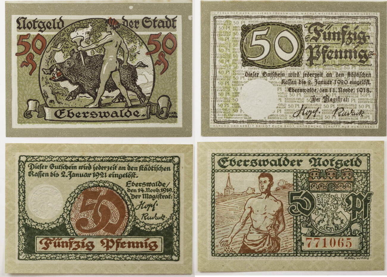 Eberswalde 2x50 Pfennig 14.11.1919, 11.11.1918 Sammlung von 2 ...