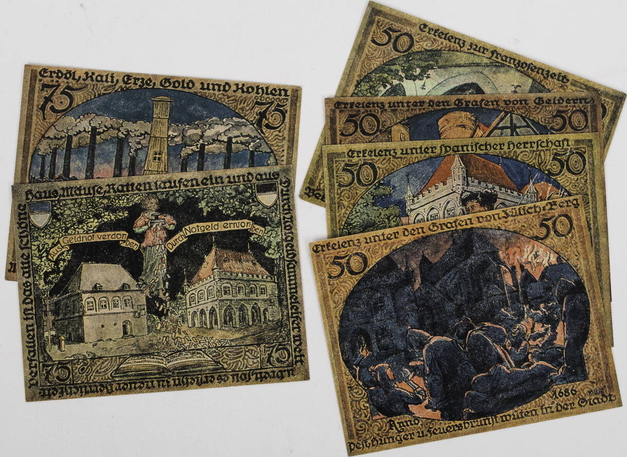 Erkelenz 4x50 Pfennig, 2x75 Pfennig 22.8.1921 Komplette Serie von 6 ...