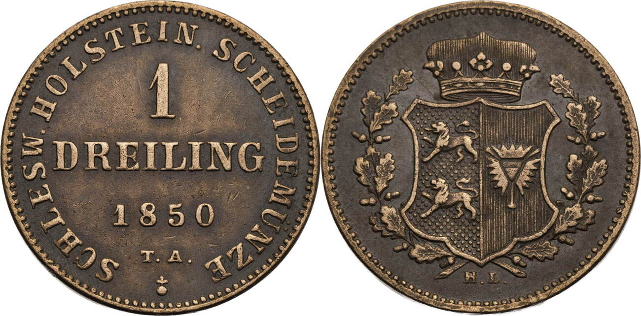 Schleswig-Holstein 1 Dreiling 1850 TA Unter Statthalterschaft (1848 ...