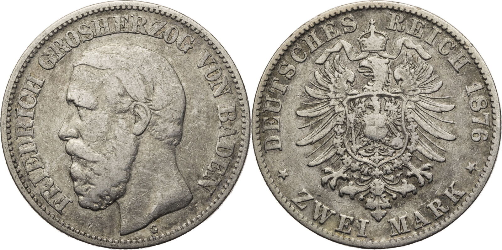 Kaiserreich, Baden 2 Mark 1876 G Friedrich I. (1856-1907) - Kursmünze (1876-1888) s-ss | MA-Shops