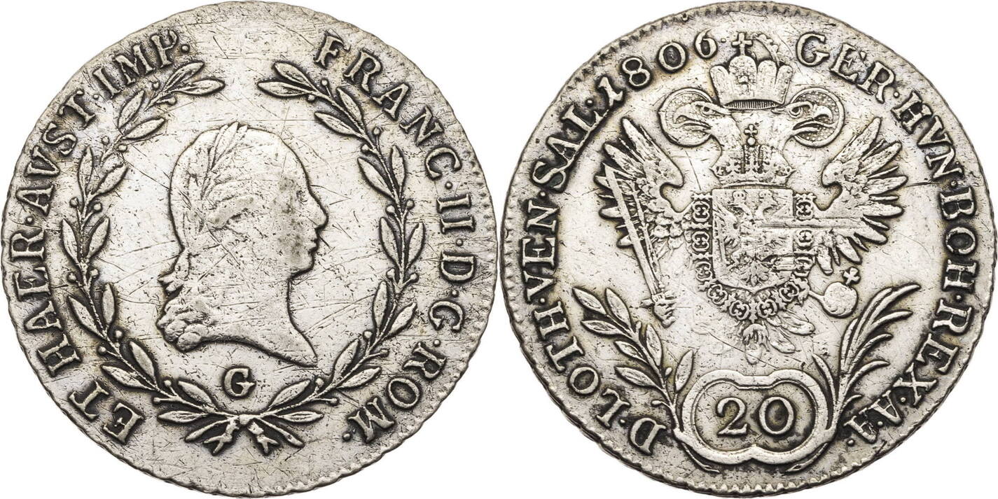 RDR, Ungarn 20 Kreuzer 1806 G Franz II./I. (1792-1835) s-ss, Kratzer | MA-Shops