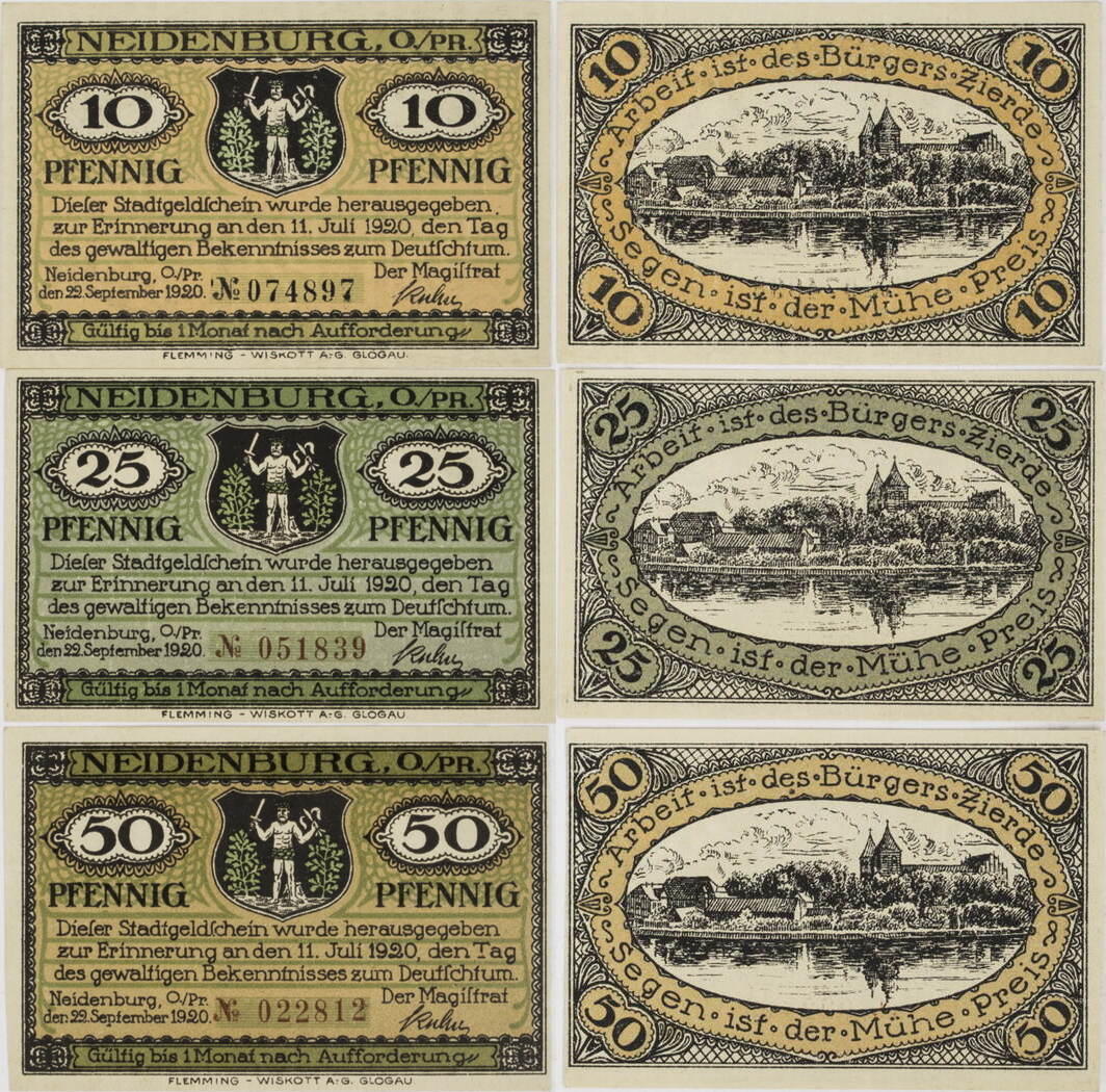 Neidenburg 10 Pfennig, 25 Pfennig, 50 Pfennig 22.9.1920 Lot von 3 ...