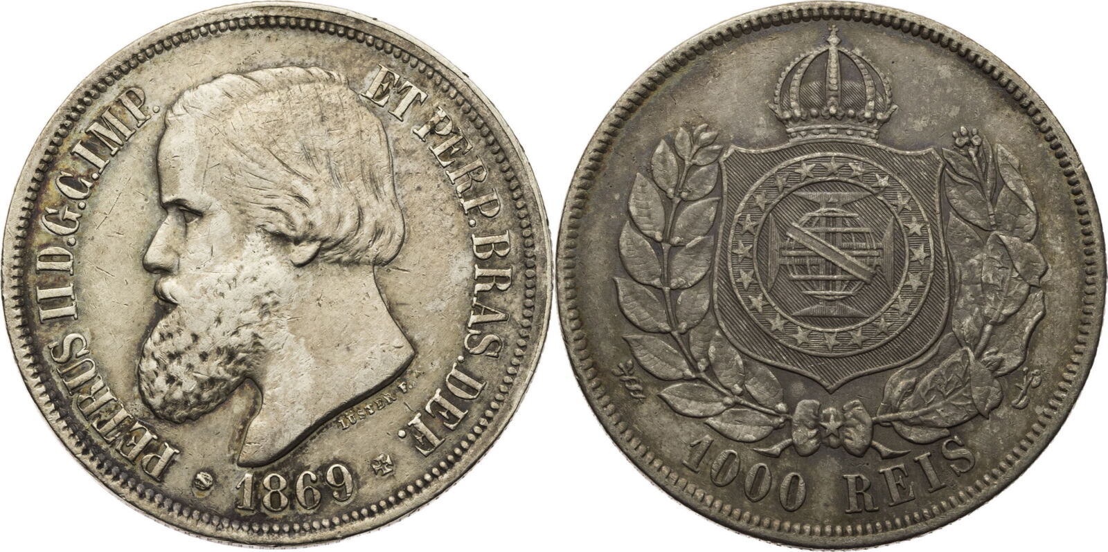 Brasilien 1000 Reis 1869 Peter II. (1831-1889) s-ss | MA-Shops