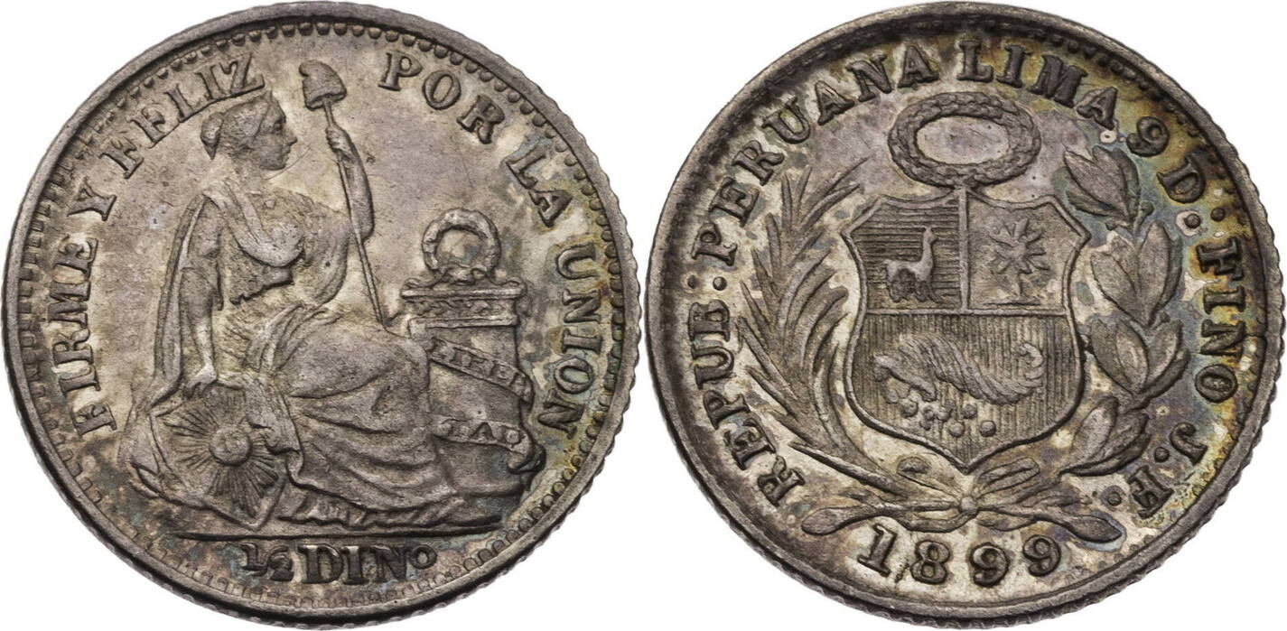 Peru 1/2 Dinero 1899 JF Kursmünze (1890-1917) ss-vz | MA-Shops