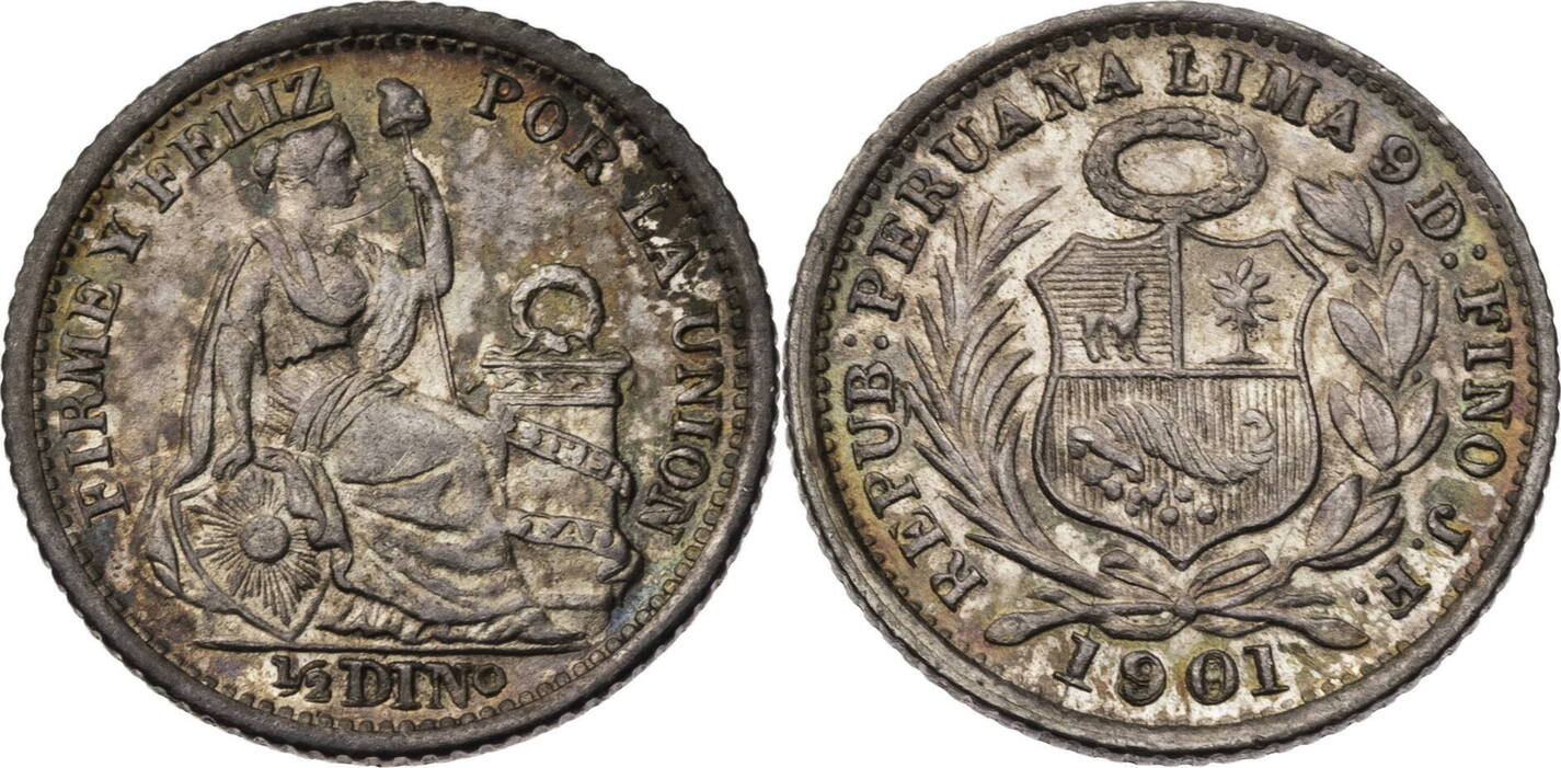 Peru 1/2 Dinero 1901 JF Kursmünze (1890-1917) ss-vz | MA-Shops