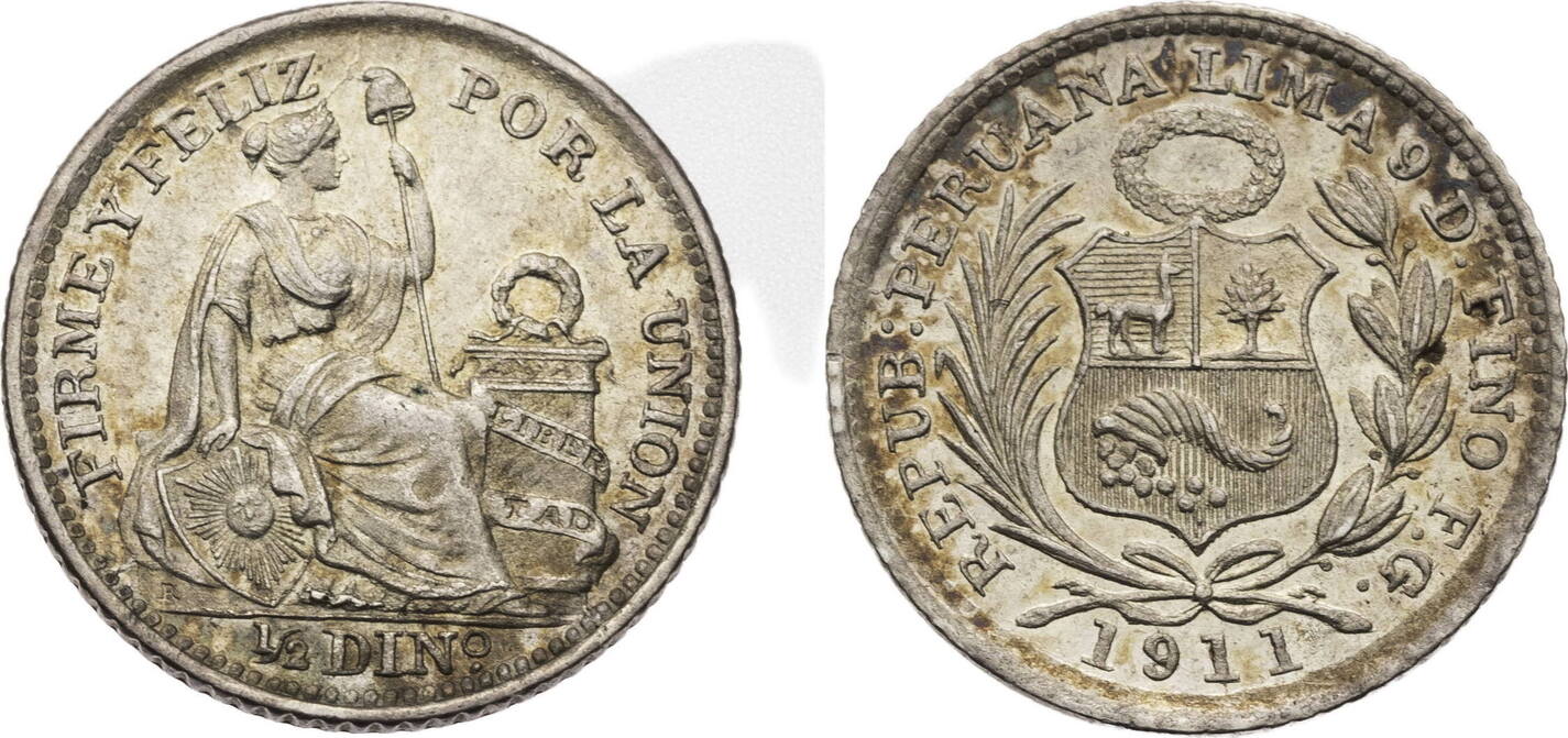 Peru 1/2 Dinero 1911 FG Kursmünze (1890-1917) vz | MA-Shops