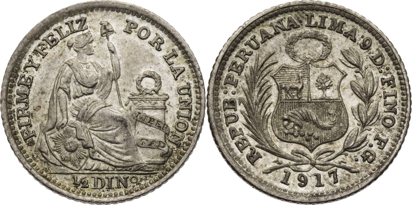 Peru 1/2 Dinero 1917 FG Kursmünze (1890-1917) vz | MA-Shops