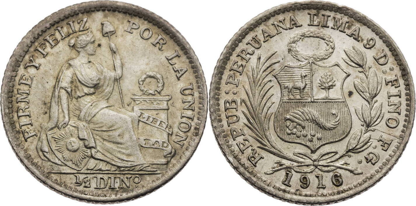 Peru 1/2 Dinero 1916 FG Kursmünze (1890-1917) ss-vz | MA-Shops