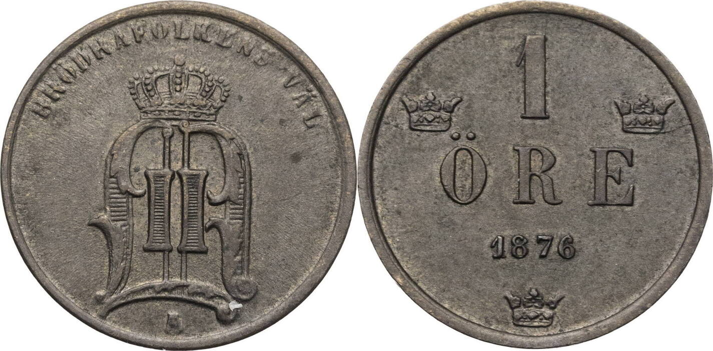 Schweden 1 Öre 1876 Oskar II. (1872-1907) - Kursmünze (1874-1877) kleine Buchstaben ss-vz | MA-Shops