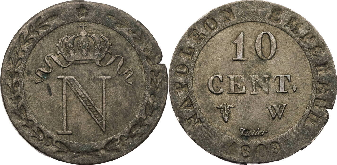 Frankreich 10 Cent 1809 W Napoleon I. Bonaparte (1804-1814) - Kursmünze ...