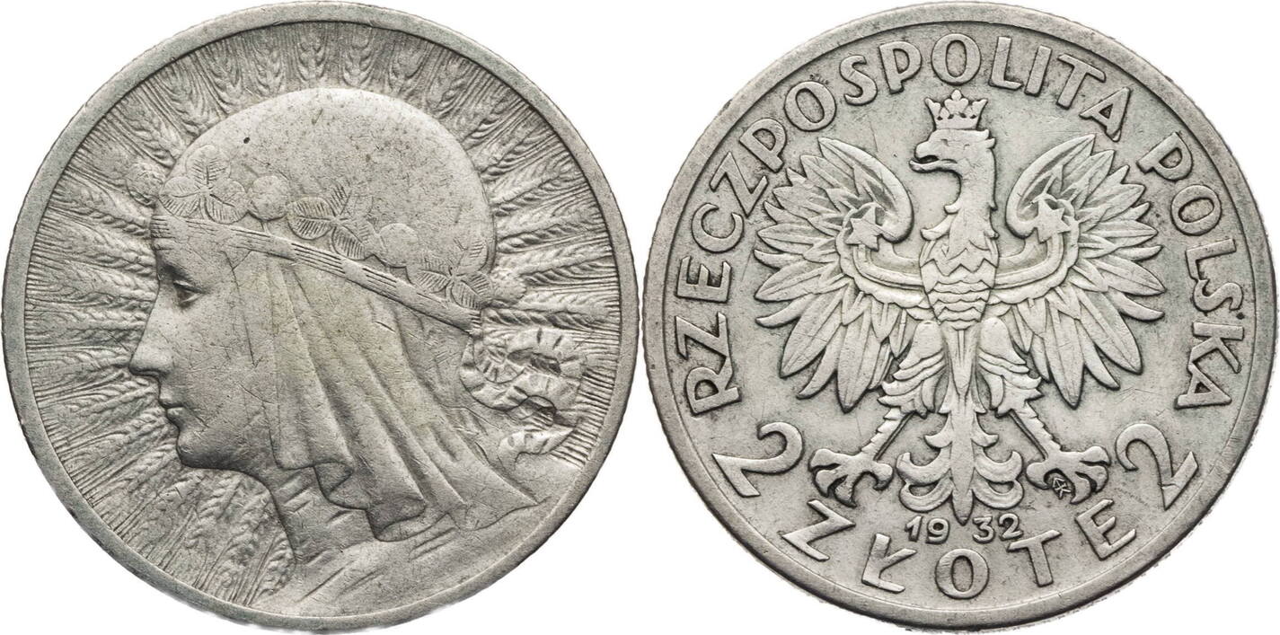 Polen, Republik 2 Zlote 1932 MW Polonia - Kursmünze (1932-1934) ss | MA-Shops