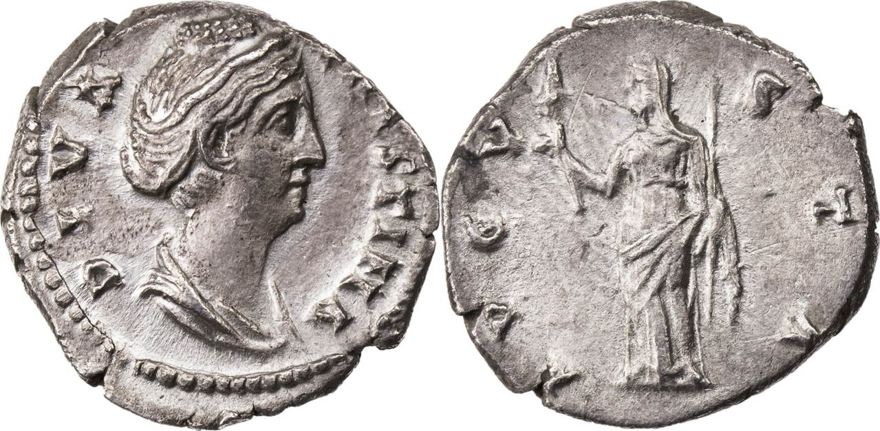 Römische Kaiserzeit Denar nach 141 n.Chr. Diva Faustina I., Büste / Ceres mit Fackel und Szepter ...