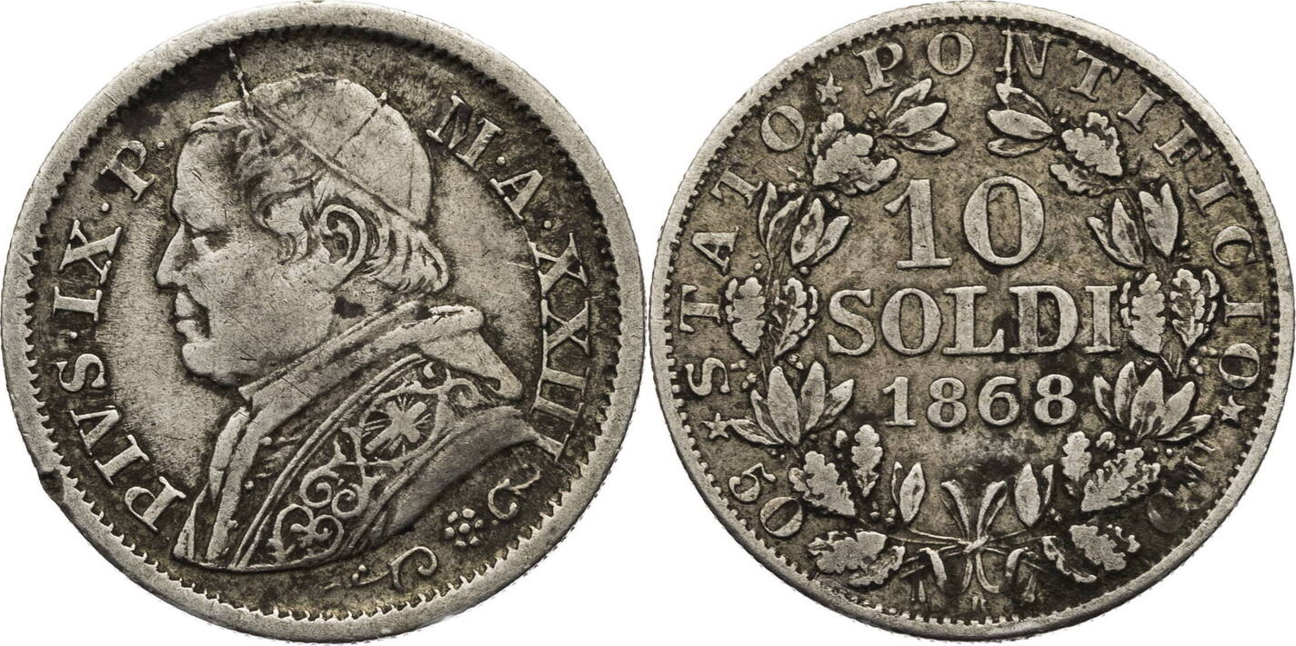 Vatikan 10 Soldi 1868 R Pius IX. (1846-1878) - Kursmünze (1866-1868) ss | MA-Shops