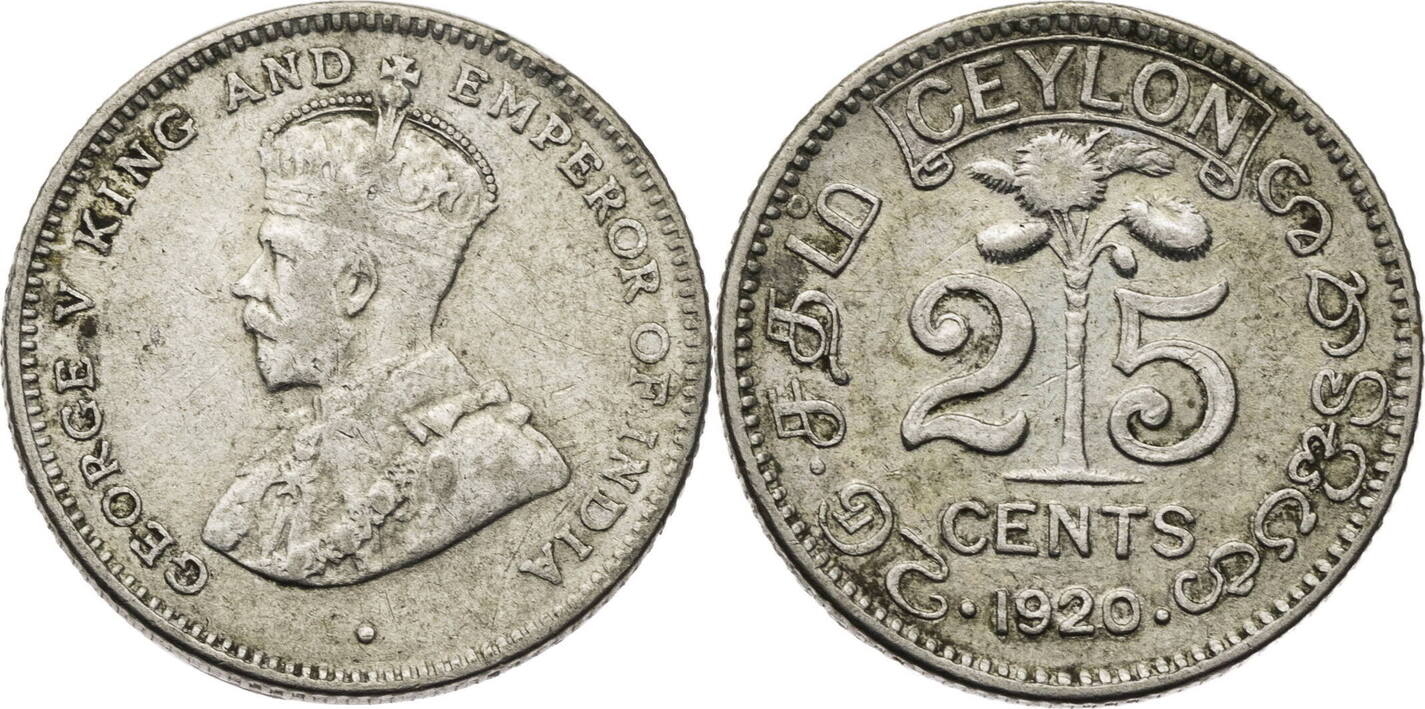 Ceylon 25 Cent 1920 George V. (1910-1936) - Kursmünze (1919-1936) ss ...