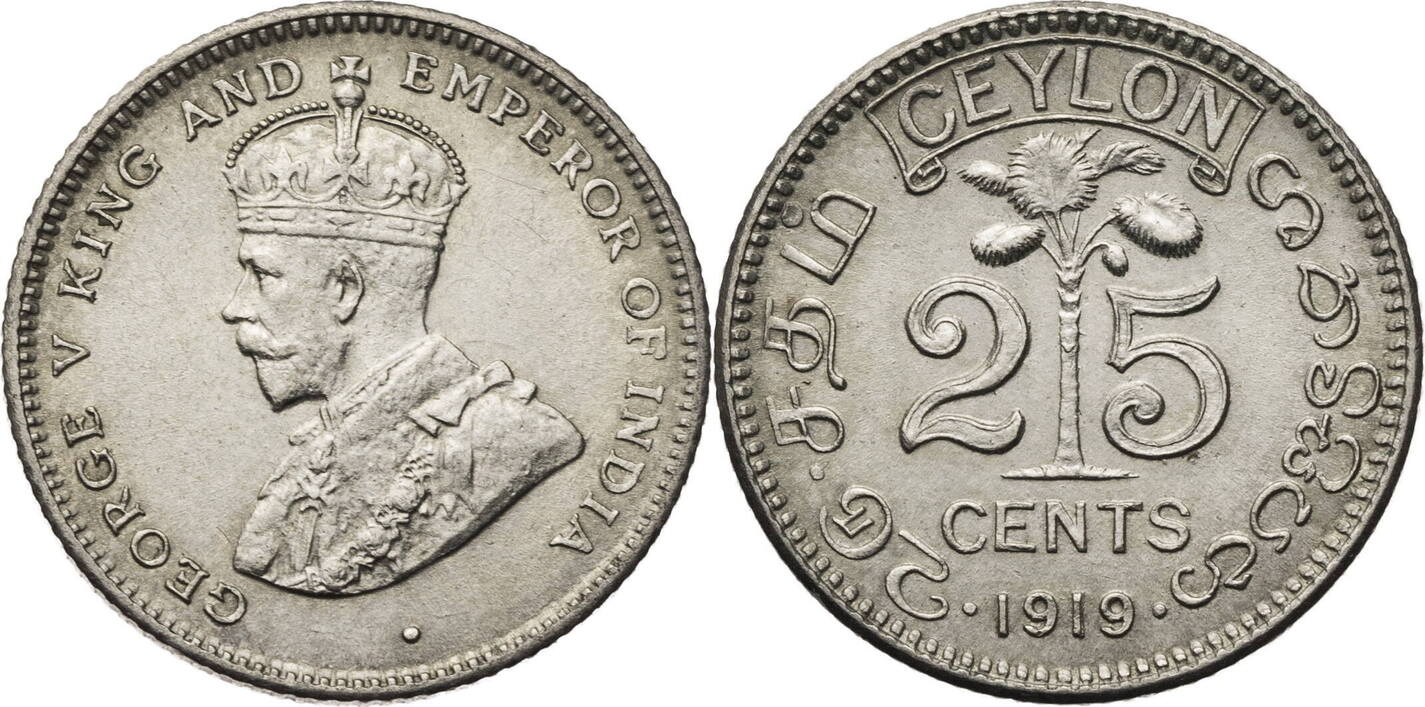 Ceylon 25 Cent 1919 George V. (1910-1936) - Kursmünze (1919-1936) ss ...