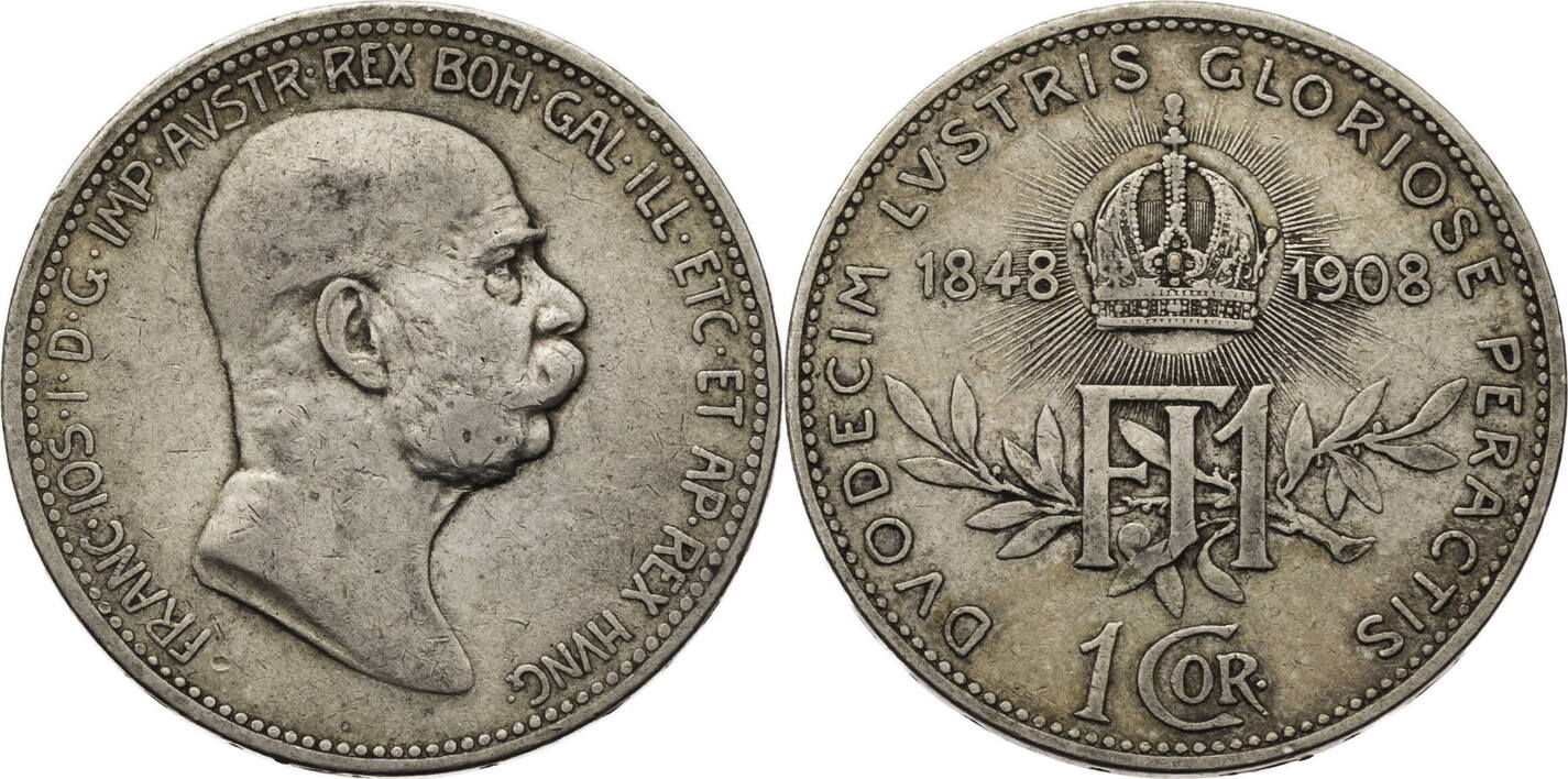 Österreich-Ungarn 1 Corona 1908 Franz Josef I. (1848-1916) - Anlässlich des 60 ...