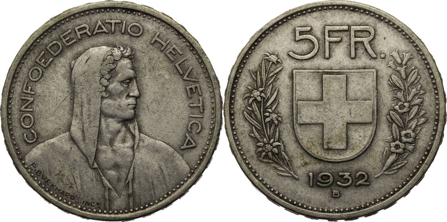 Schweiz 5 Franken 1932 B Alphirt - Kursmünze (1931-1969) ss | MA-Shops