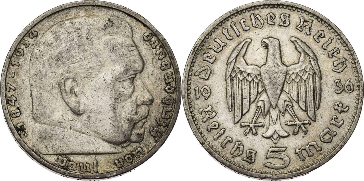 Drittes Reich 5 Reichsmark 1936 F Kursmünze (1935-1936) ss | MA-Shops