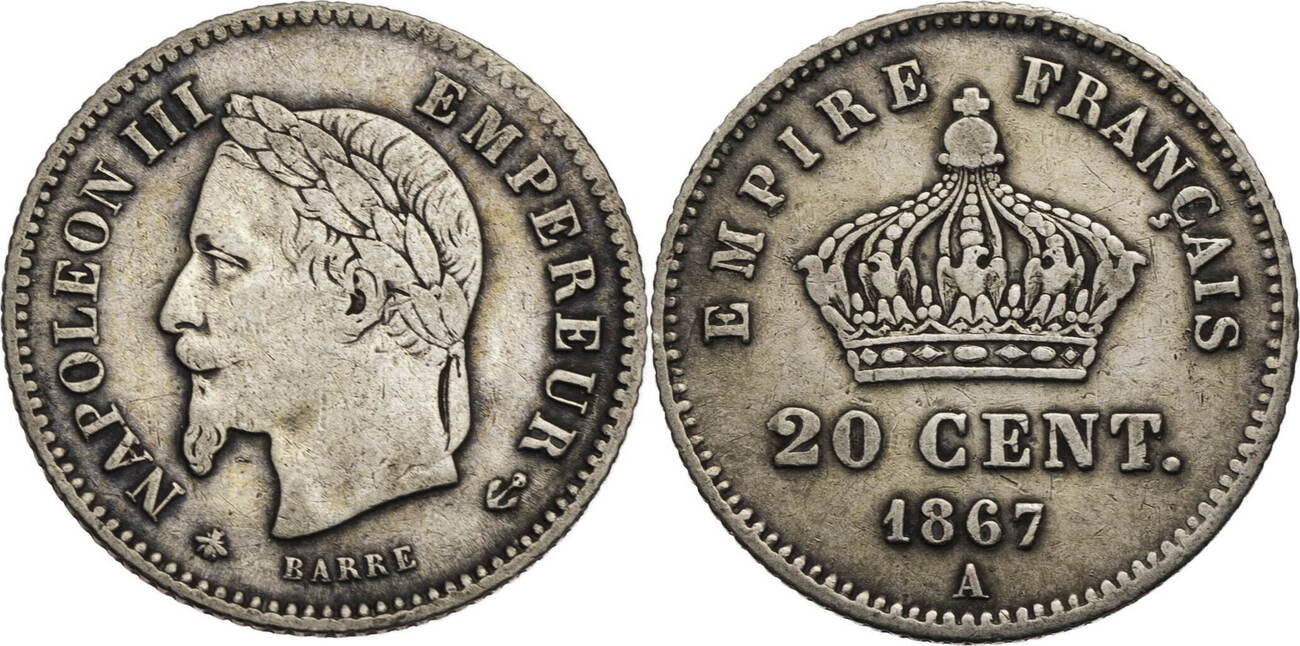 Frankreich 20 Centimes 1867 A Napoleon III. (1852-1870) - Kursmünze (1867-1868) s-ss | MA-Shops