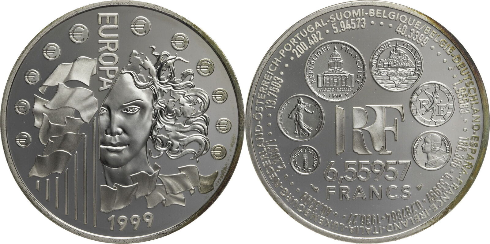 Frankreich, 5. Republik 6,55957 Francs 1999 Euroeinführung PP- | MA-Shops