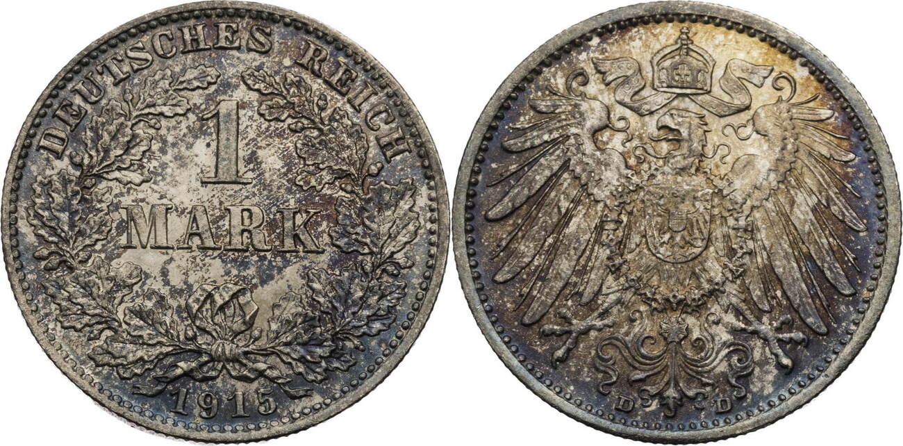 Kaiserreich 1 Mark 1915 D Kursmünze (1891-1916) vz, Patina | MA-Shops