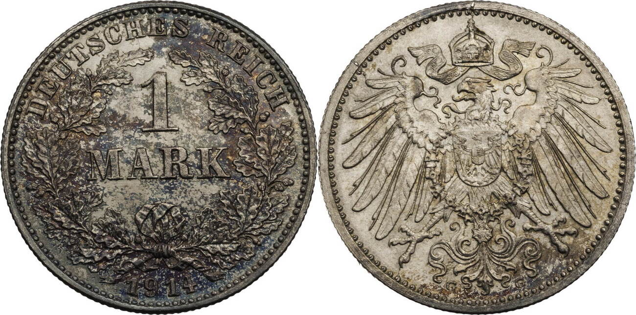Kaiserreich 1 Mark 1914 G Kursmünze (1891-1916) vz, unregelmäßige ...
