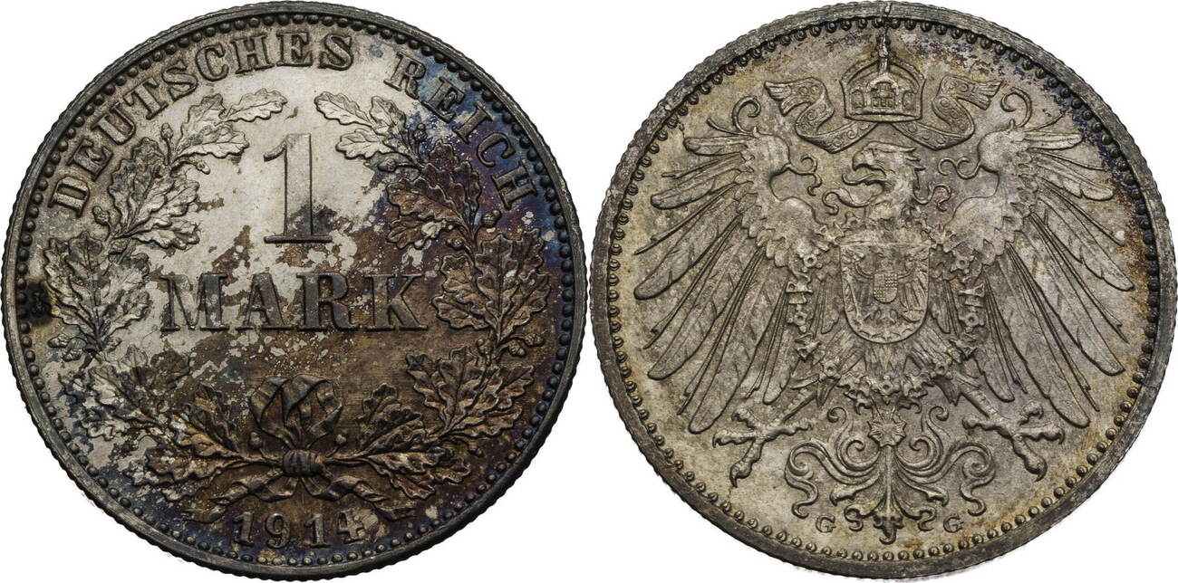 Kaiserreich 1 Mark 1914 G Kursmünze (1891-1916) vz, Patina | MA-Shops