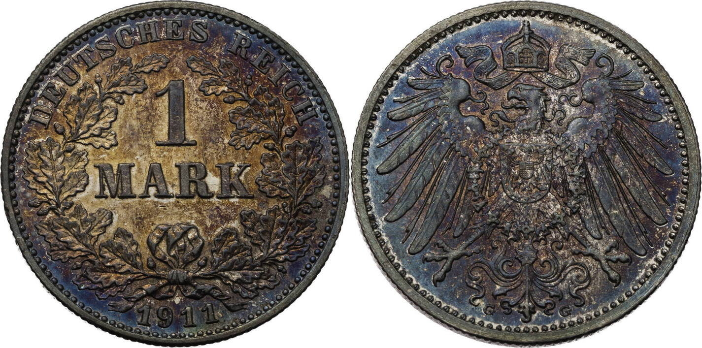 Kaiserreich 1 Mark 1911 G Kursmünze (1891-1916) vz, Patina | MA-Shops
