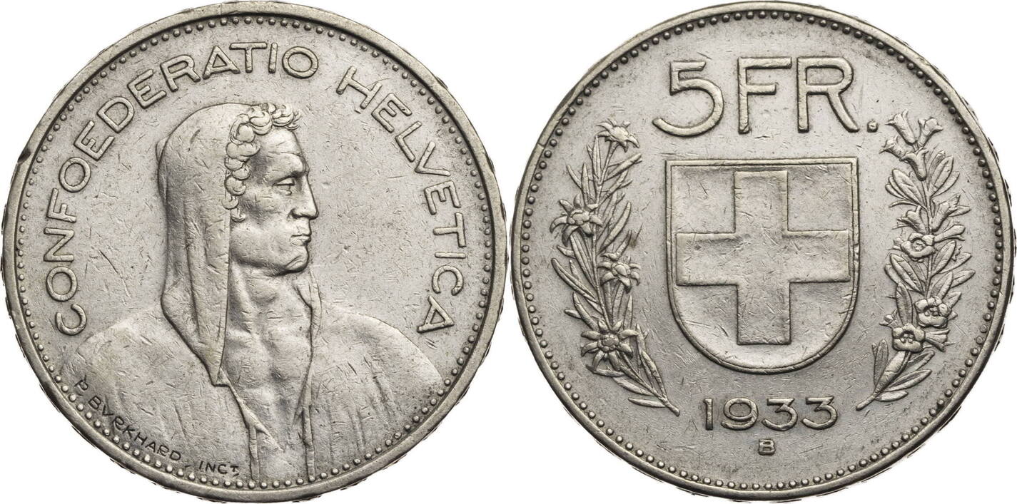 Schweiz 5 Franken 1933 B Alphirt - Kursmünze (1931-1969) ss | MA-Shops