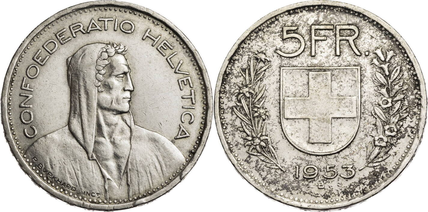 Schweiz 5 Franken 1953 B Alphirt - Kursmünze (1931-1969) ss, fleckig | MA-Shops