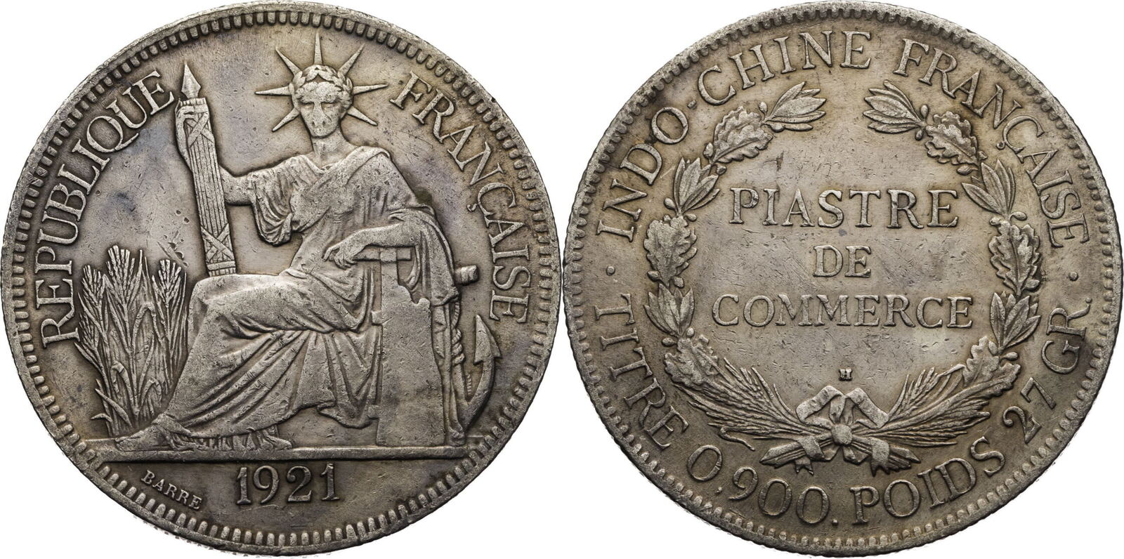 Indochina, Frankreich 1 Piaster 1921 H Kursmünze (1885-1928) s-ss | MA ...