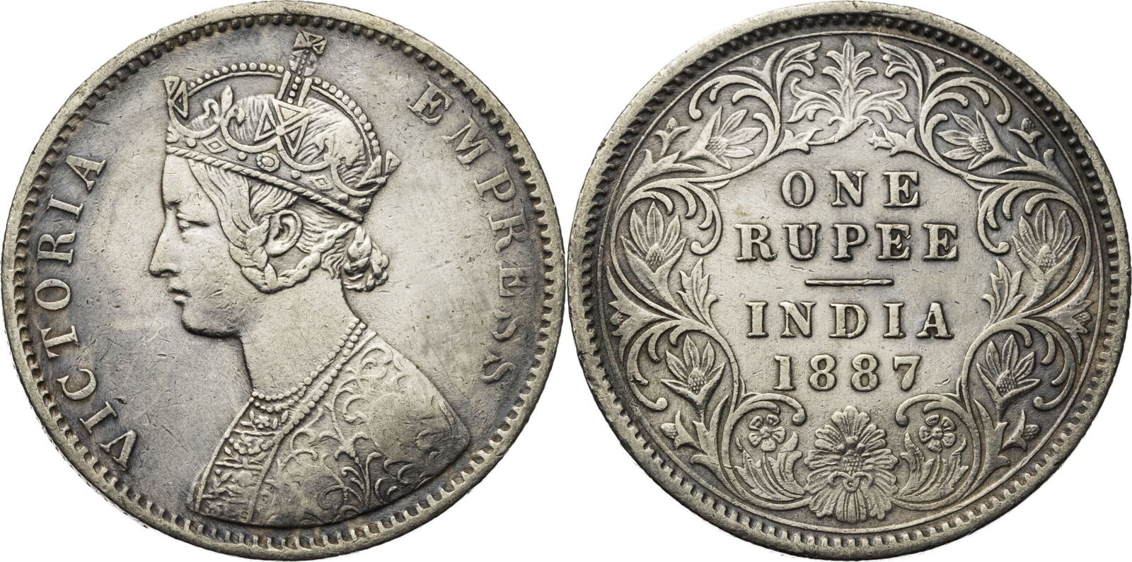 Indien, Britisch 1 Rupee 1887 C Victoria (1837-1901) - Kursmünze (1877 ...