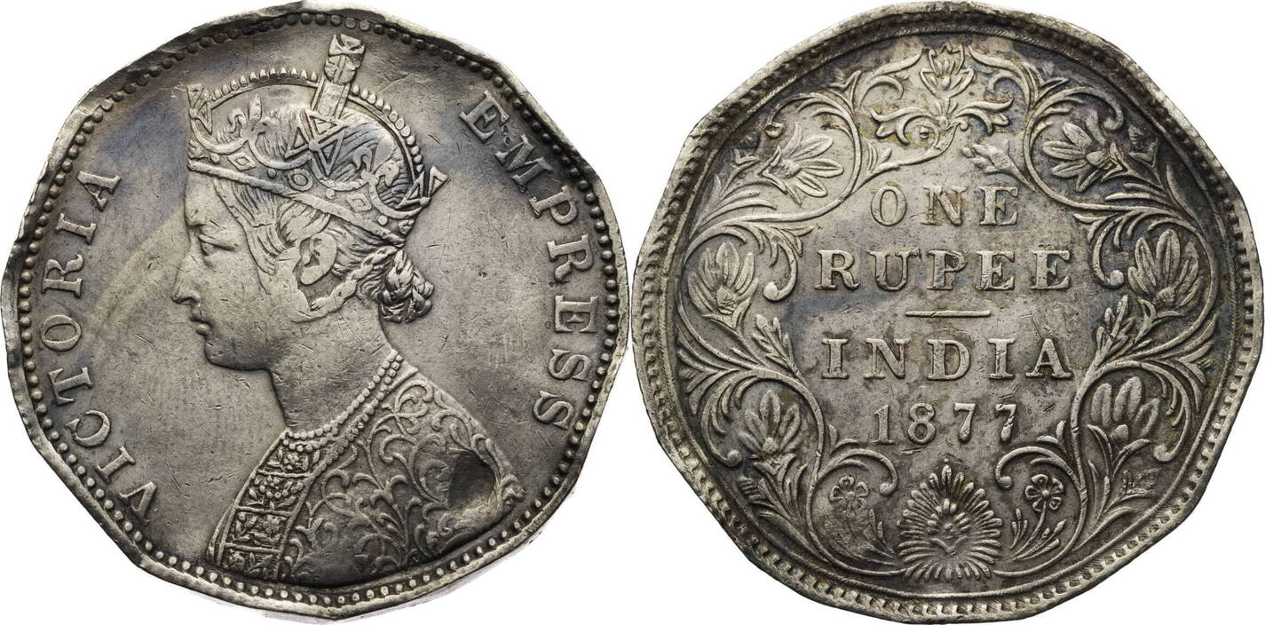 Indien, Britisch 1 Rupee 1877. Victoria (1837-1901) - Kursmünze (1877 ...