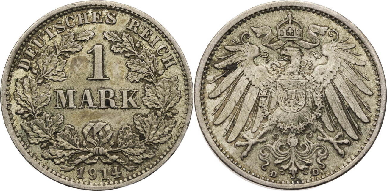 Kaiserreich 1 Mark 1914 D Kursmünze (1891-1916) ss | MA-Shops