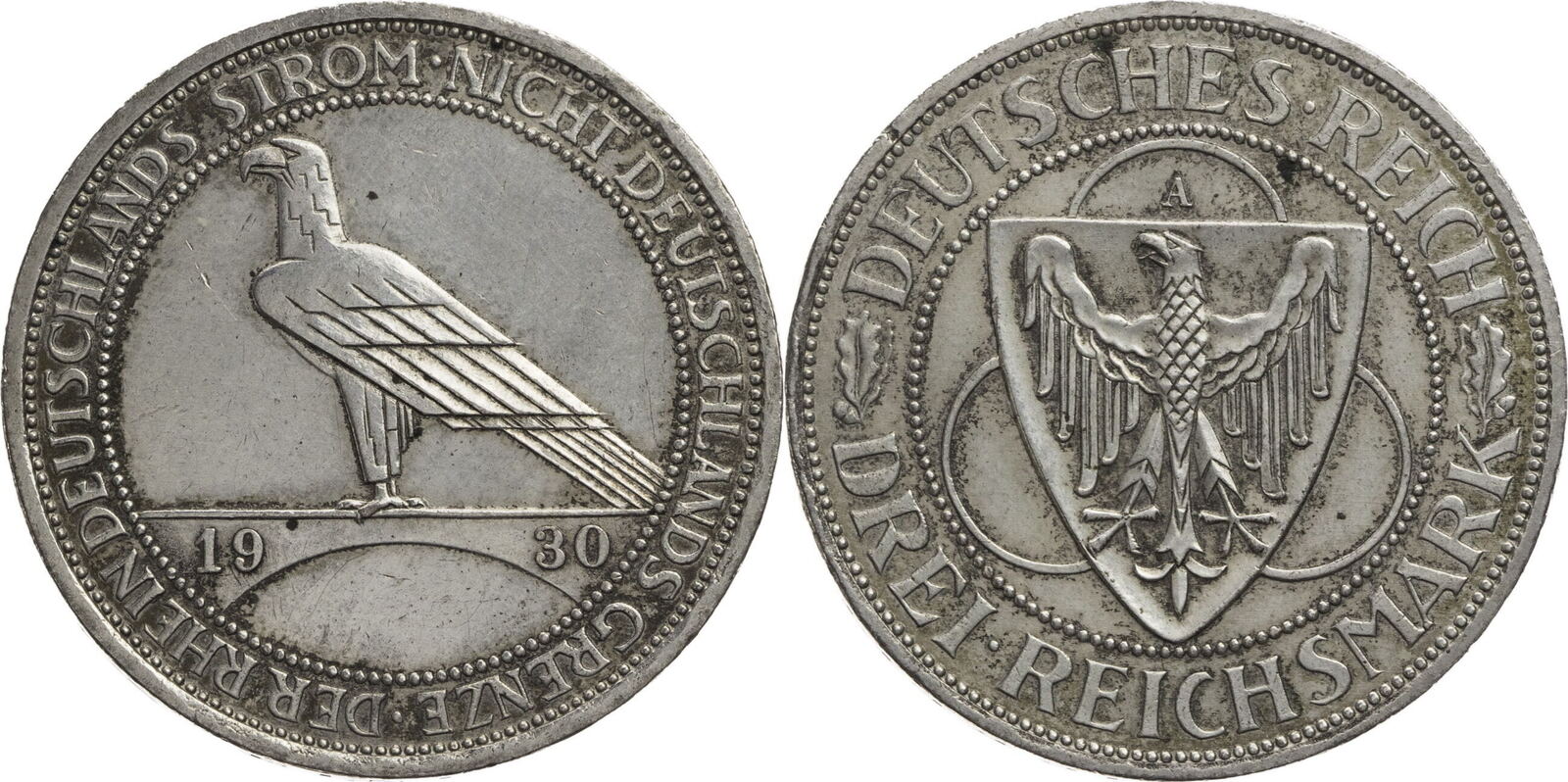 Weimar Republik 3 Mark 1930 A Zur Rheinlandräumung ss | MA-Shops