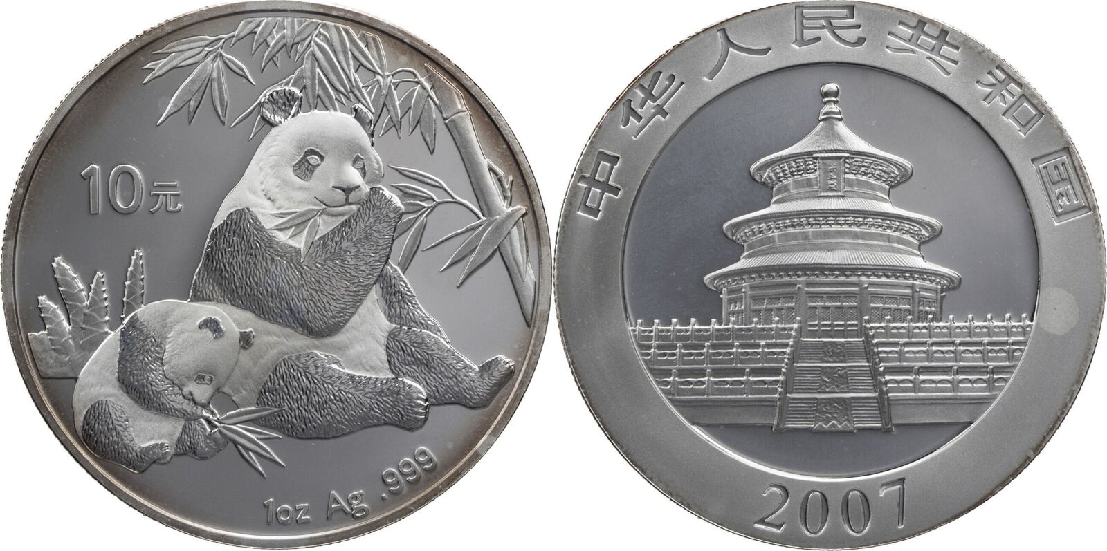 China, Volksrepublik 10 Yuan 2007 1 Oz Silber Panda vz-st | MA-Shops