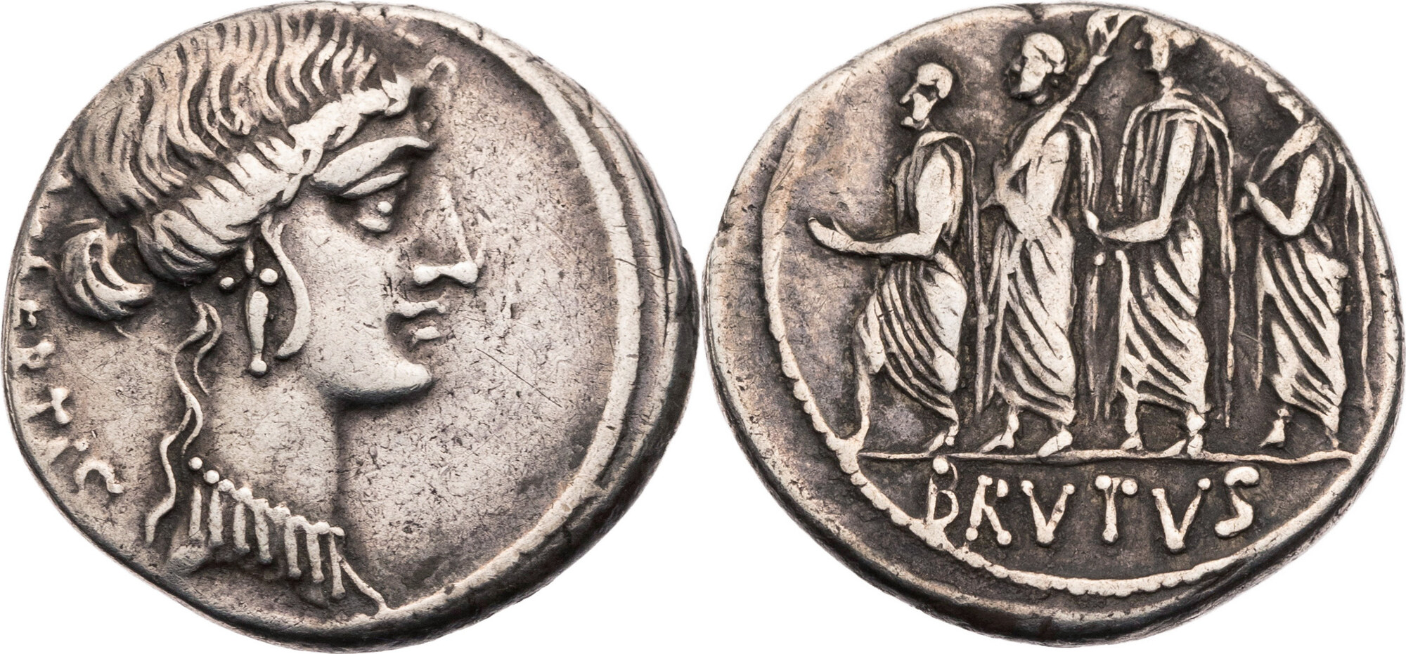 Römische Republik Denar 54 v. Chr. M. Iunius Brutus, Kopf der Libertas ...