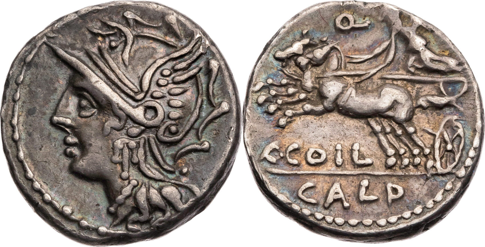 Römische Republik Denar 104 v. Chr. Coelius Caldus, Kopf der Roma ...