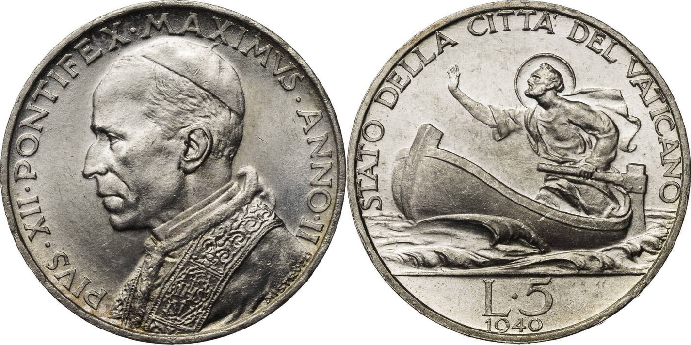 Vatikan 5 Lire 1940 Pius XII. (1939-1958) - Kursmünze (1939-1941) vz+ | MA-Shops