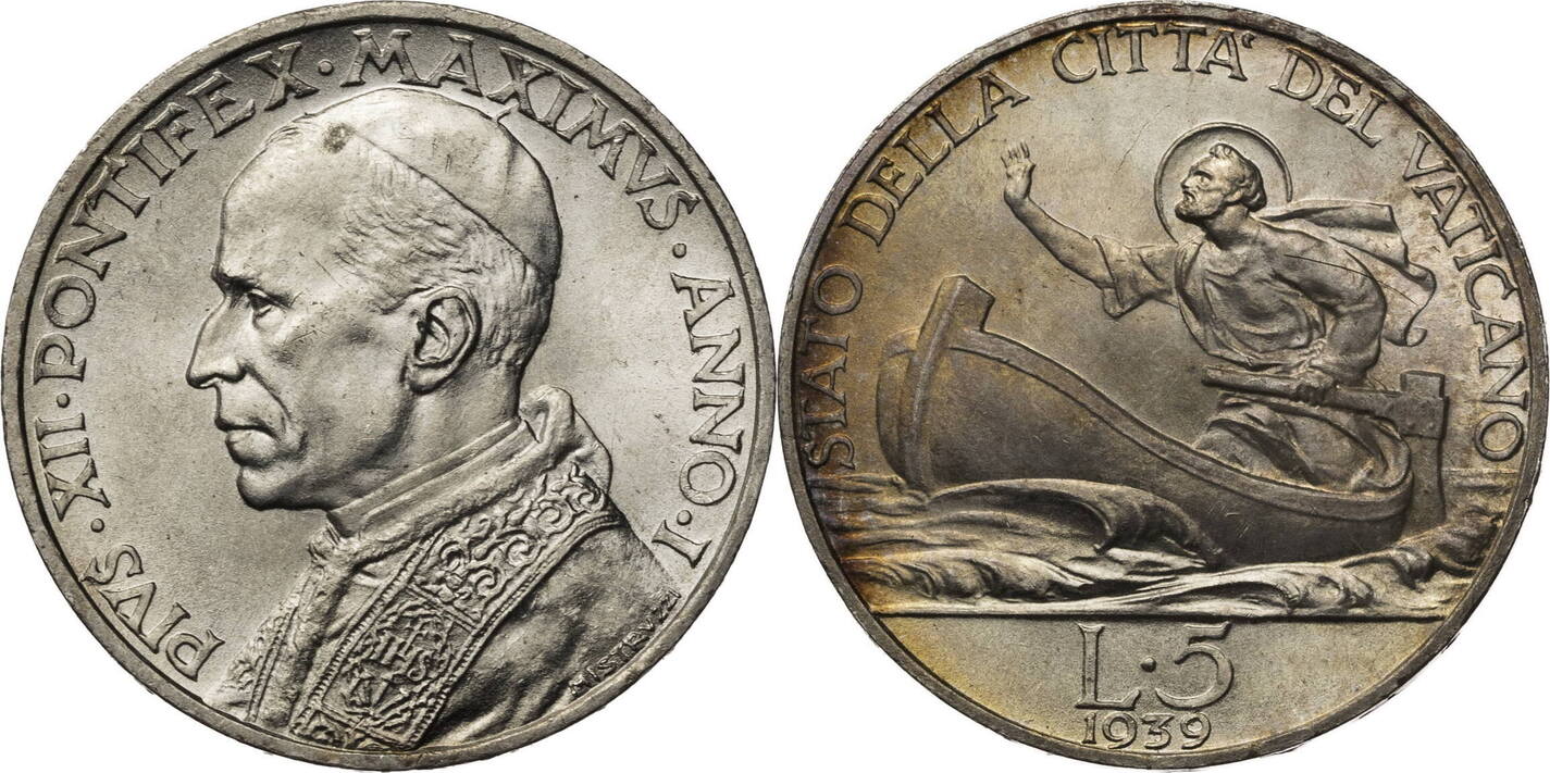 Vatikan 5 Lire 1939 Pius XII. (1939-1958) - Kursmünze (1939-1941) vz | MA-Shops