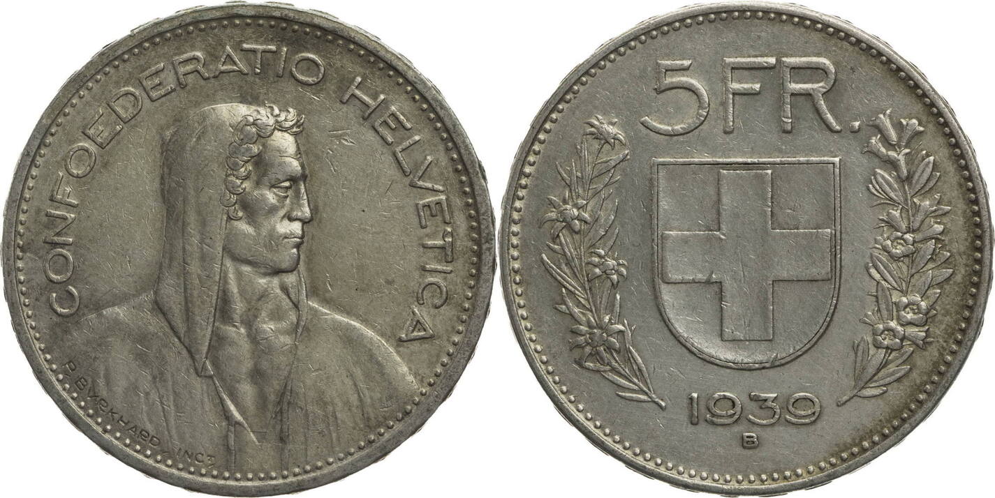 Schweiz 5 Franken 1939 B Alphirt - Kursmünze (1931-1969) ss | MA-Shops