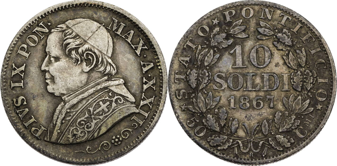 Vatikan 10 Soldi 1867 R Pius IX. (1846-1878) - Kursmünze (1866-1868) ss | MA-Shops