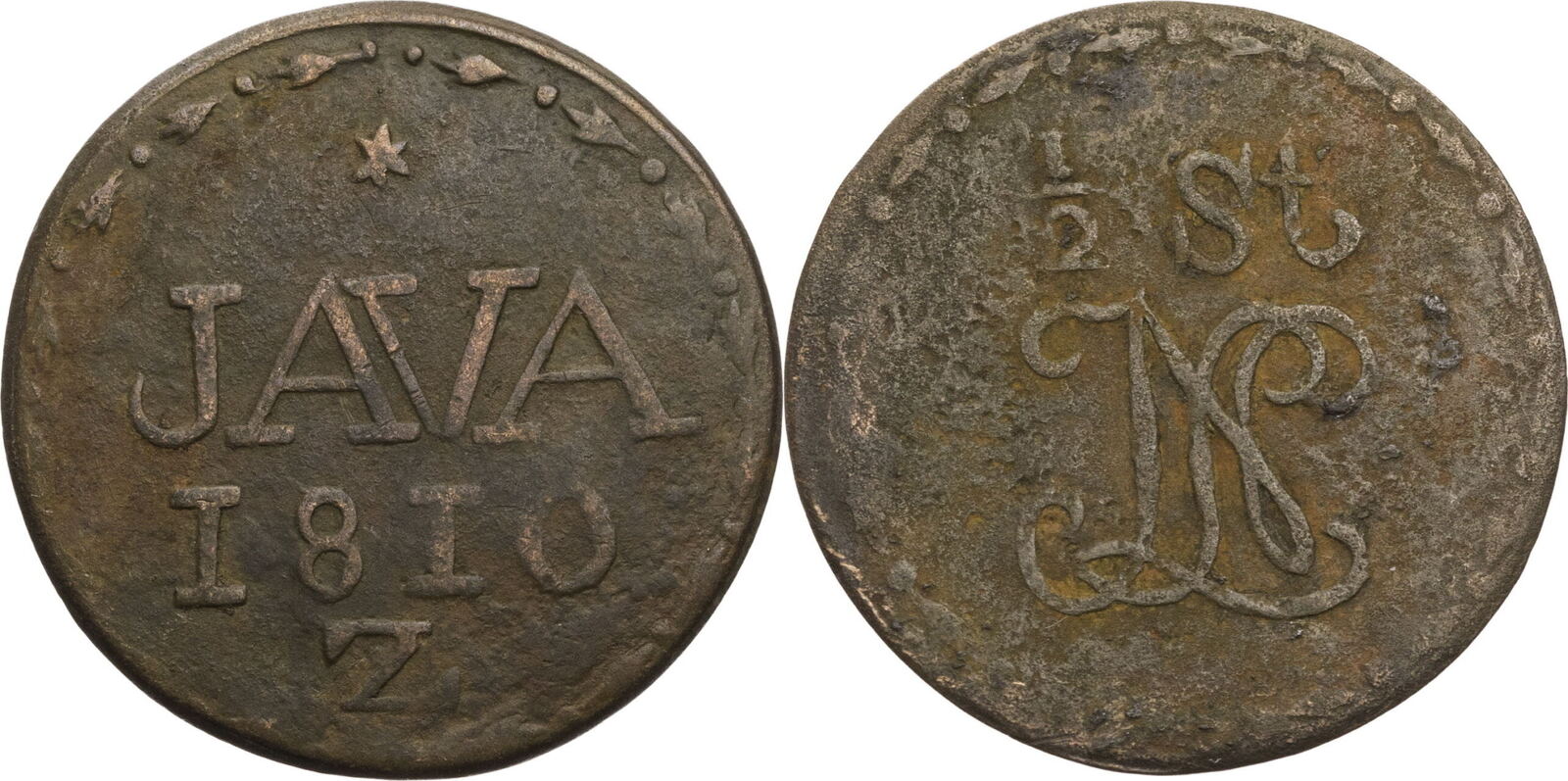 Niederländisch Indien, Java 1/2 Stuiver 1810 Z Louis Napoléon (1806-1810) - Kursmünze (1802-1809 ...