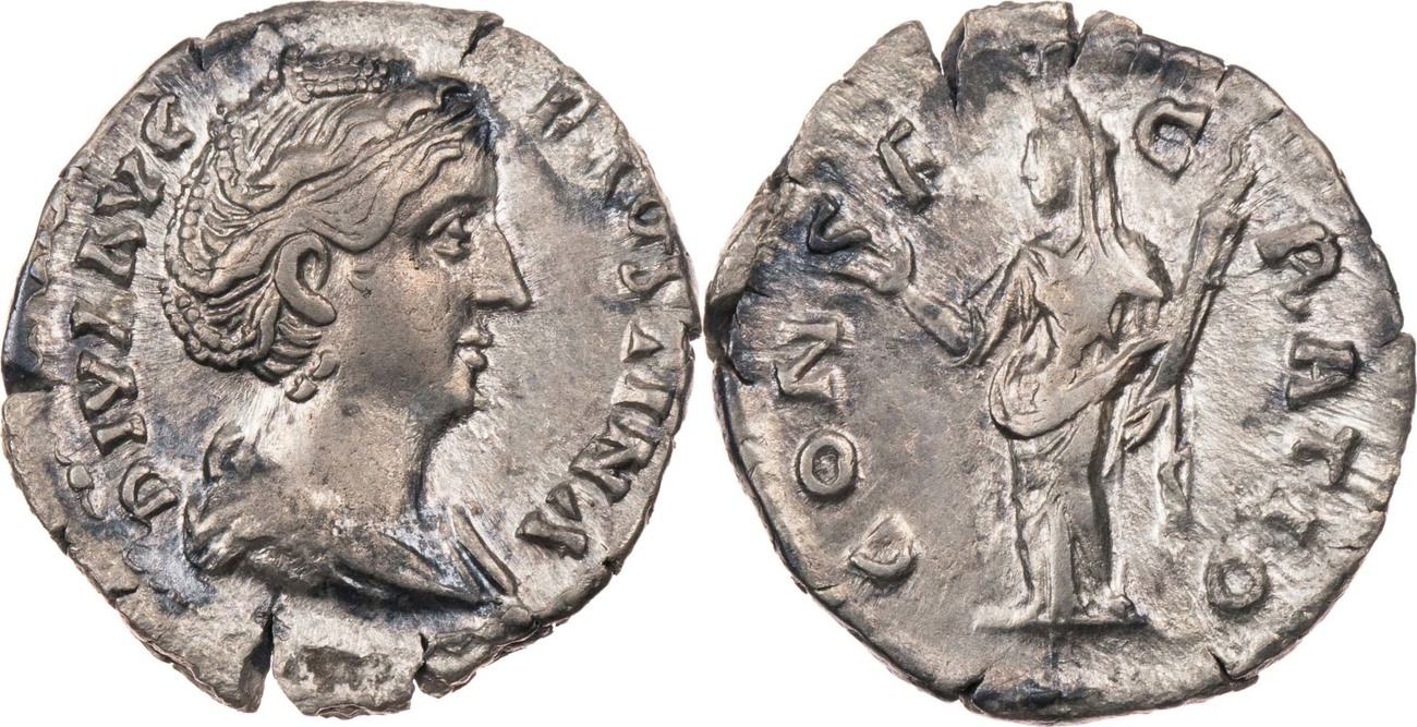 Römische Kaiserzeit Denar nach 141 n.Chr. Diva Faustina I., Büste / CONSECRATIO, Ceres mit ...