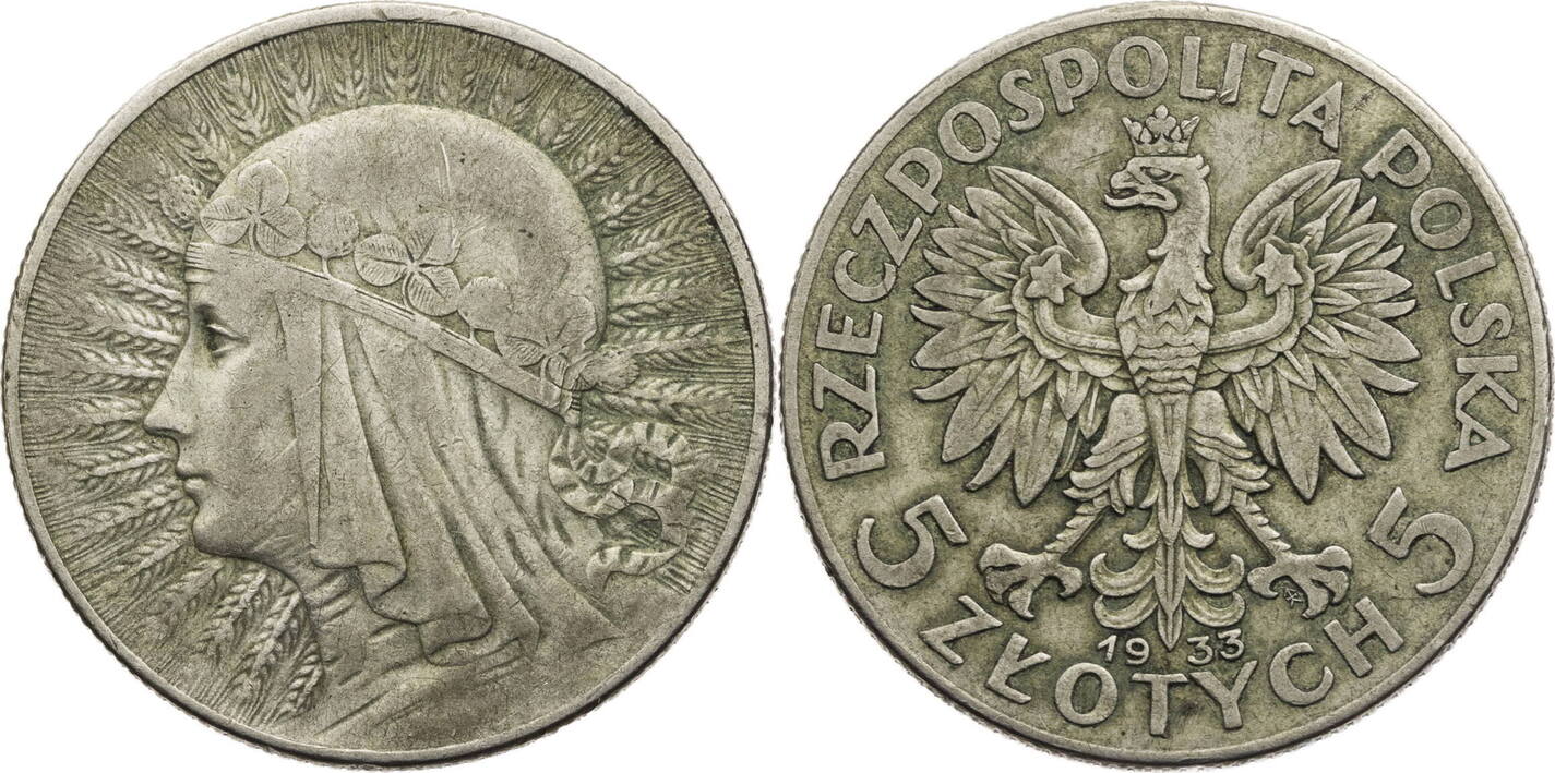 Polen 5 Zlotych 1933 MW Kursmünze (1932-1934) ss | MA-Shops