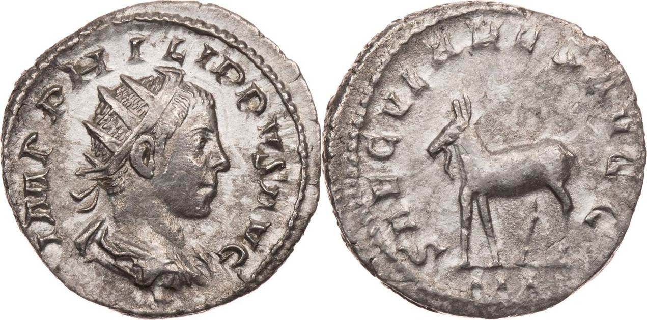 Römische Kaiserzeit Antoninian 248 n. Chr. Philippus II., Büste ...