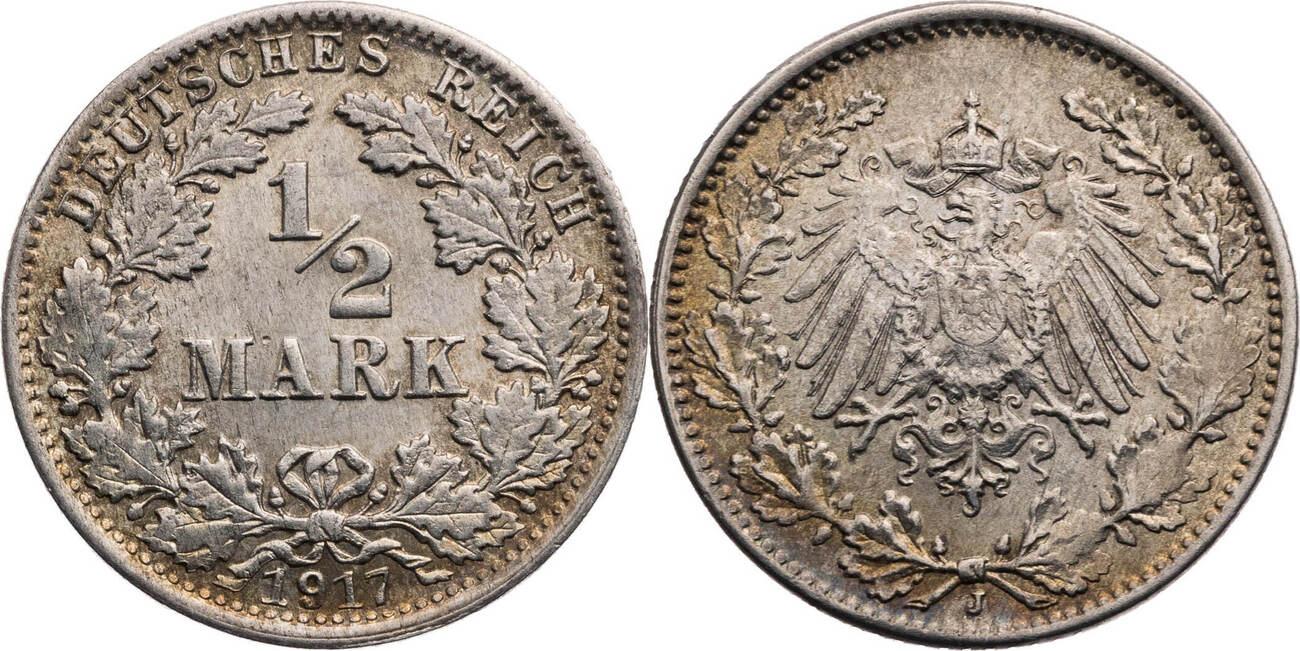 Kaiserreich ½ Mark 1917 J Kursmünze (1905-1919) vz | MA-Shops
